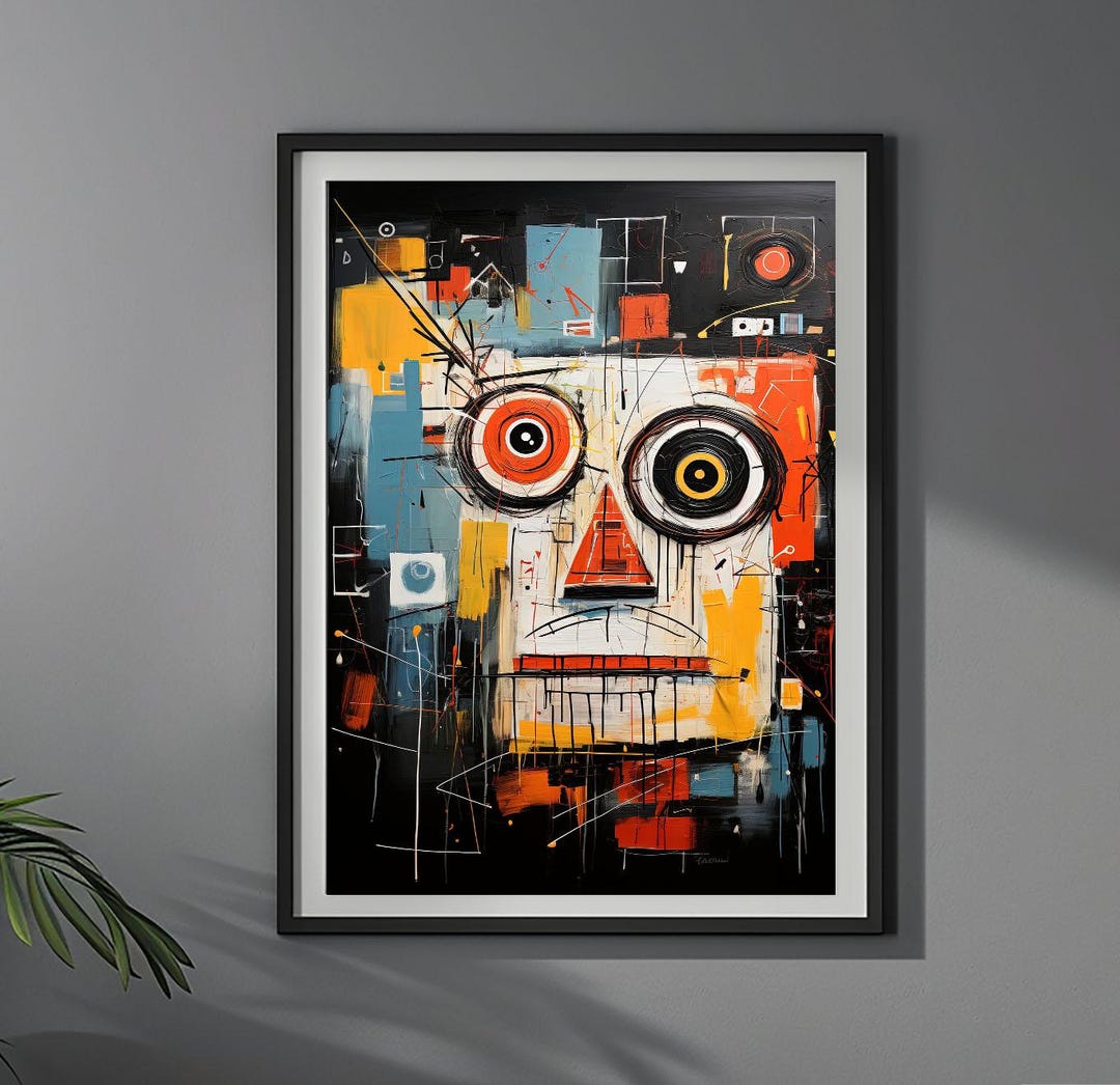 Abstract Face Jean Michel Basquiat Styl Poster - Colorful Futuristic ...