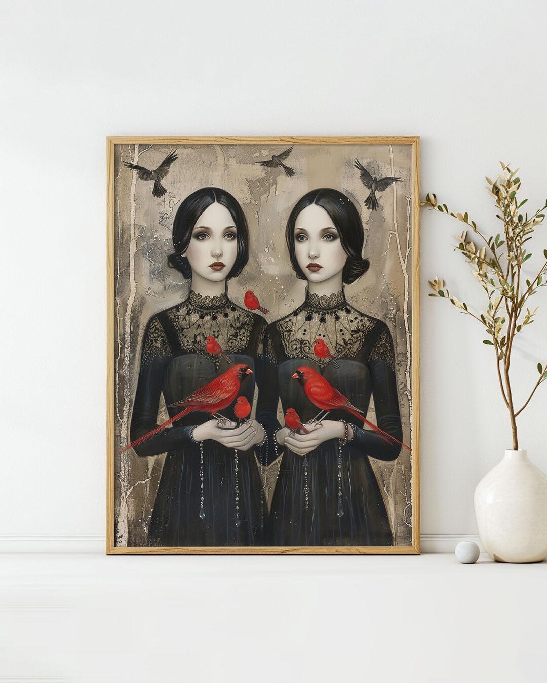 Gothic Elegance With Cardinals Poster Modern Sister Red Bird Collection ...