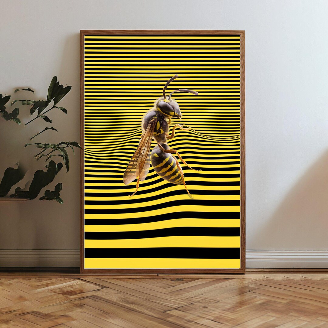Abstract Bee Art, Modern Bee Wall Decor, Vibrant Yellow Stripes, Unique ...