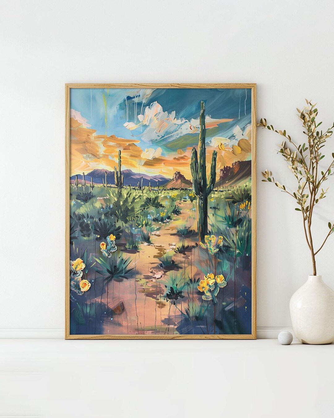 Twilight Cactus Silhouette Art Poster - Midcentury Modern Travel Wall ...