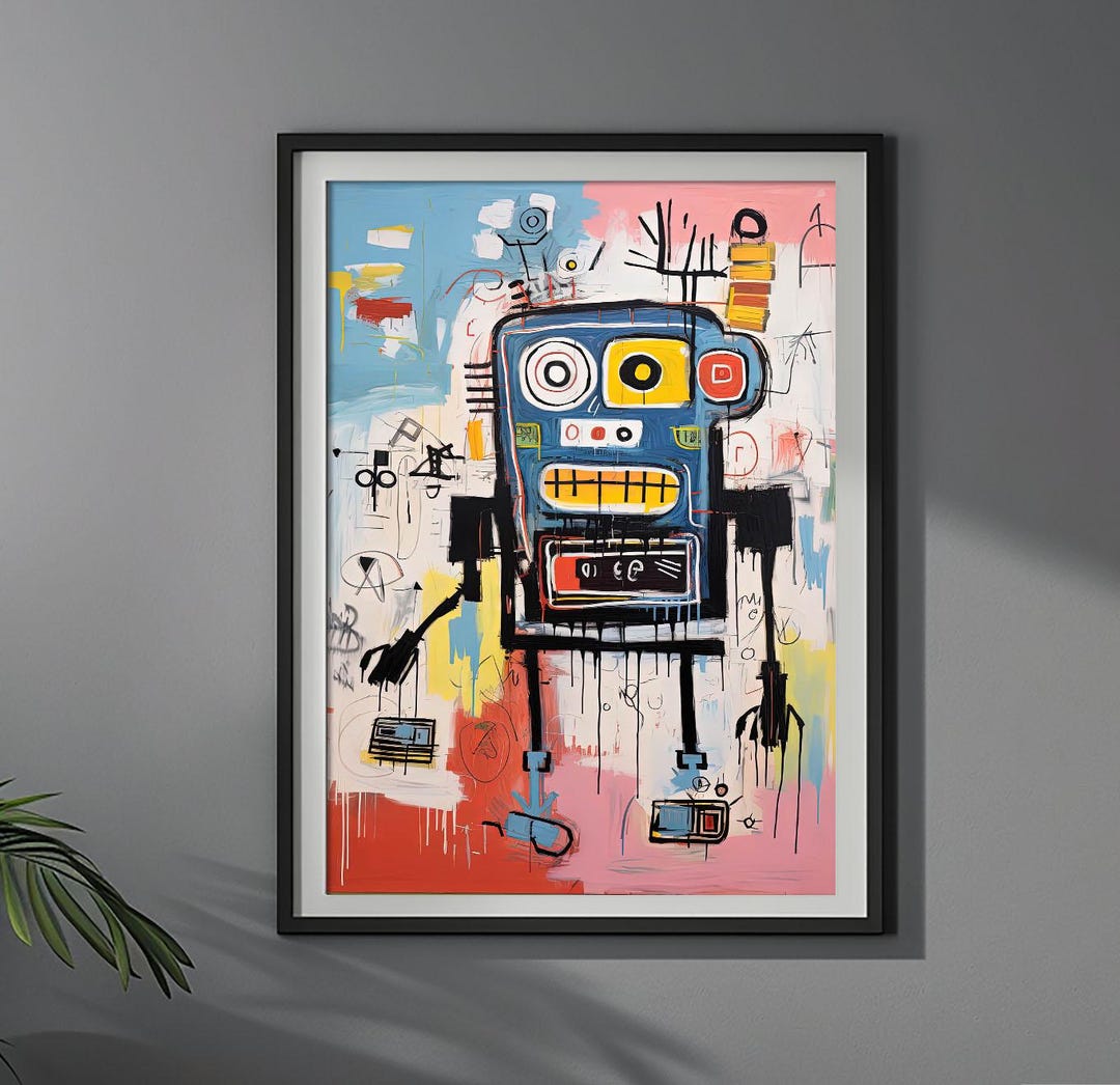 Robot Abstract Art Jean Michel Basquiat Styl Poster - Colorful Futuristic Wall Art Print ...
