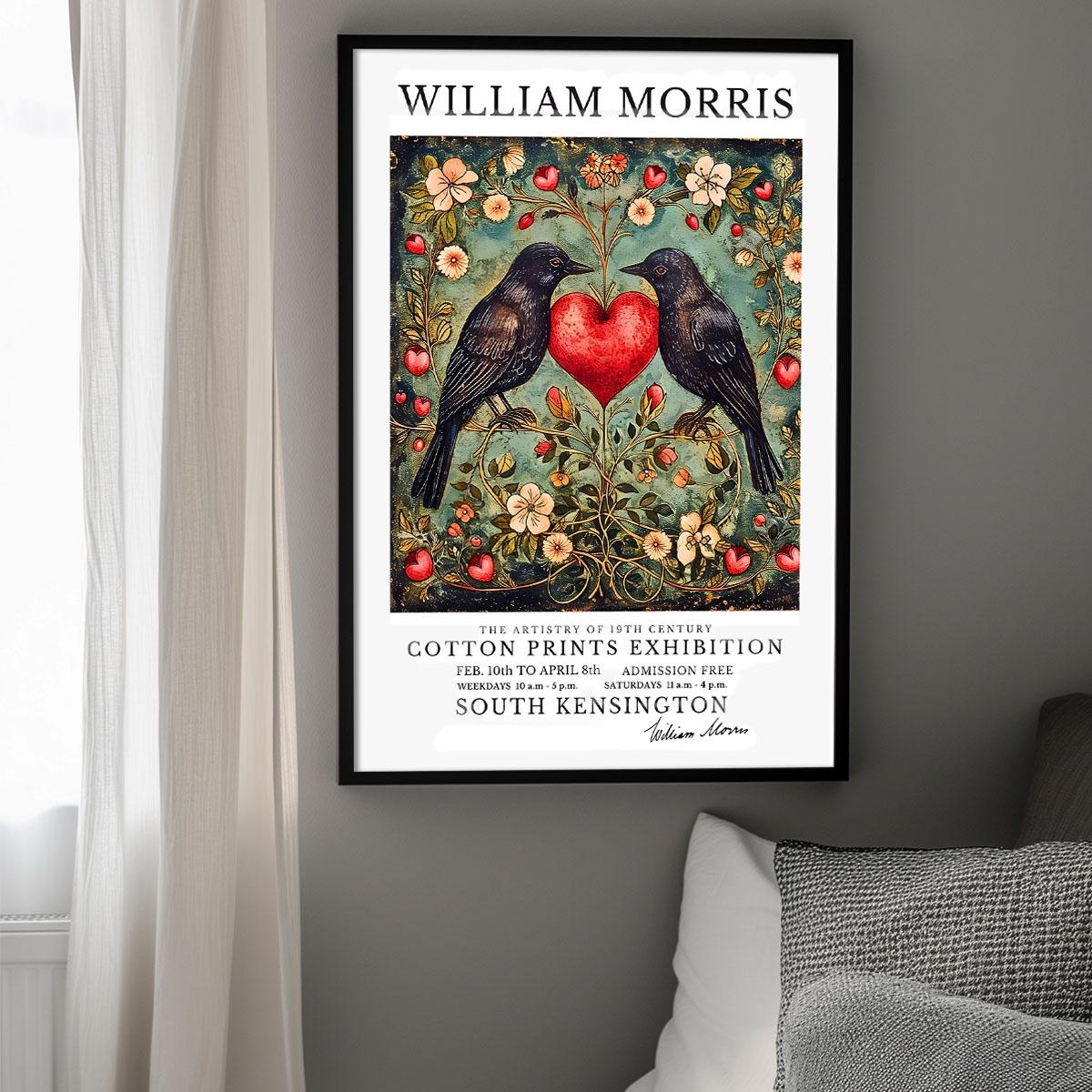 William Morris Posters, Two Black Birds and a Heart Art Print, Vintage ...