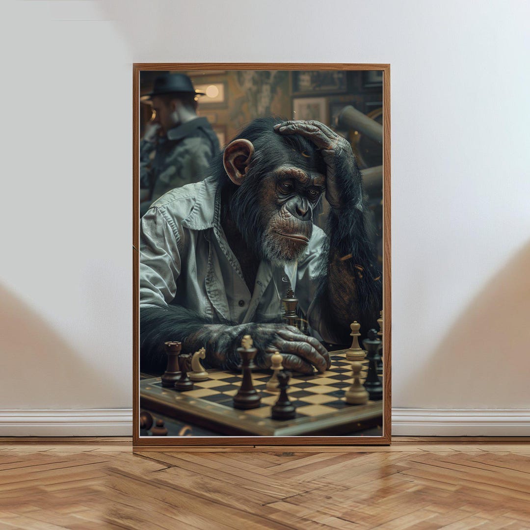 Digital Artwork of Chimpanzee Playing Chess, Detailed Animal Art ...