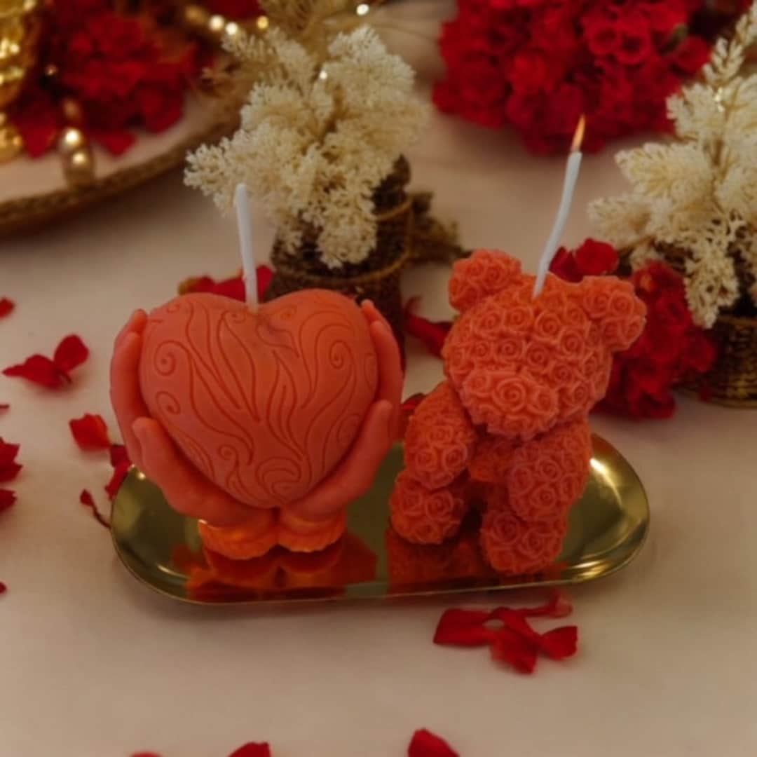 Fragrant Heart Rose Teddy Bear Candles for Romantic Occasions ...