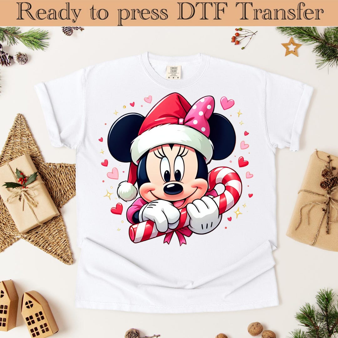 Minnie Christmas DTF Transfer, Candy Cane Disney DTF, Ready to Press ...