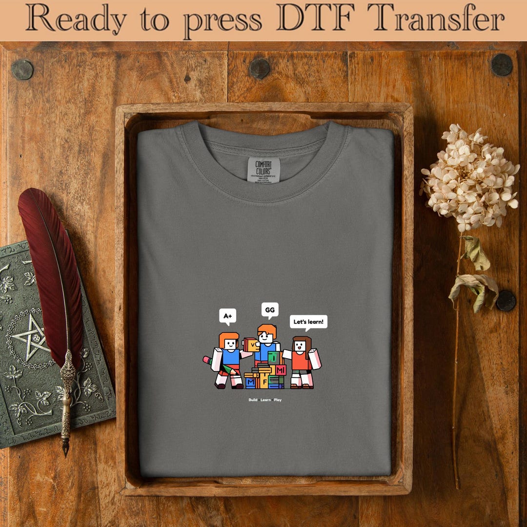 Roblox Back to School DTF Transfer, Gamer Build Learn Play Blocks Cute ...