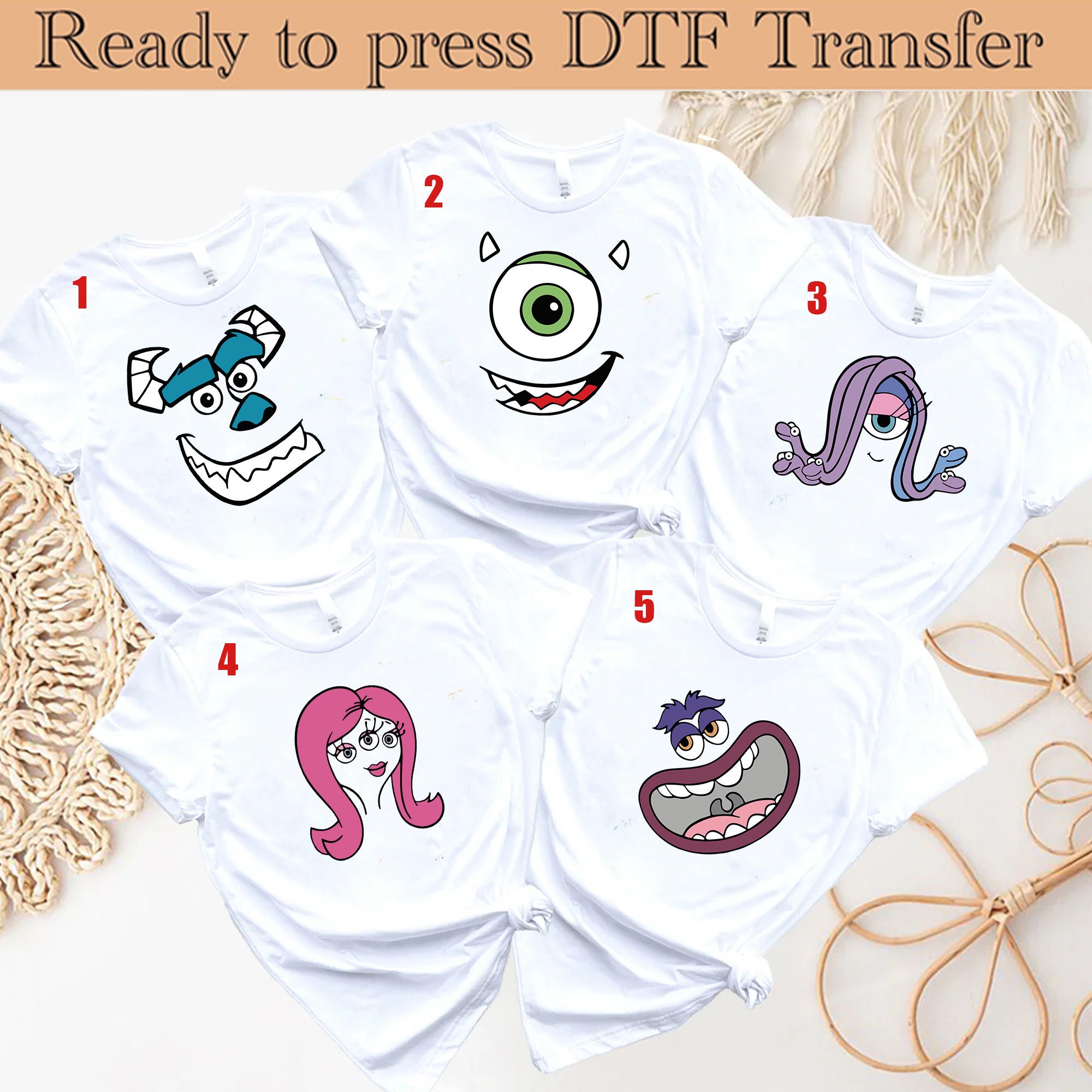 Monsters Characters Costume Face DTF Transfer,disney Monsters Inc Dtf ...