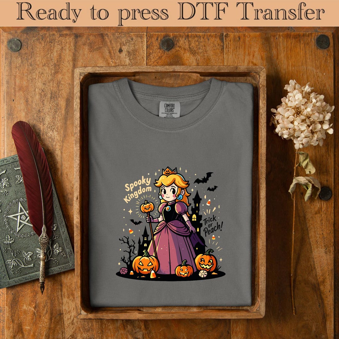 Spooky Princess Peach Halloween DTF Transfer, Cute Pumpkin Kingdom Heat ...