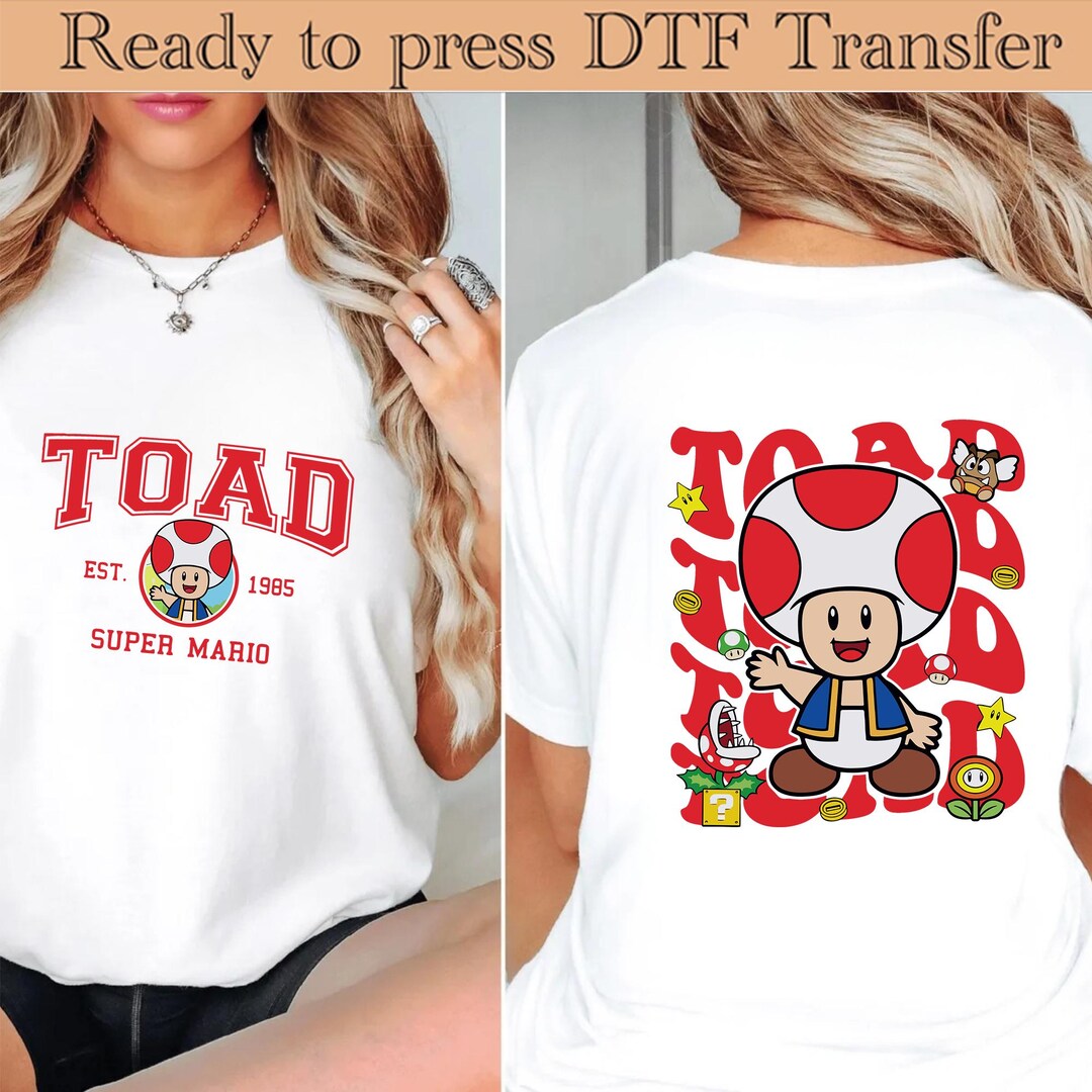 Toad Super Mario DTF Transfer - Retro Nintendo Iron on Patch - Front ...