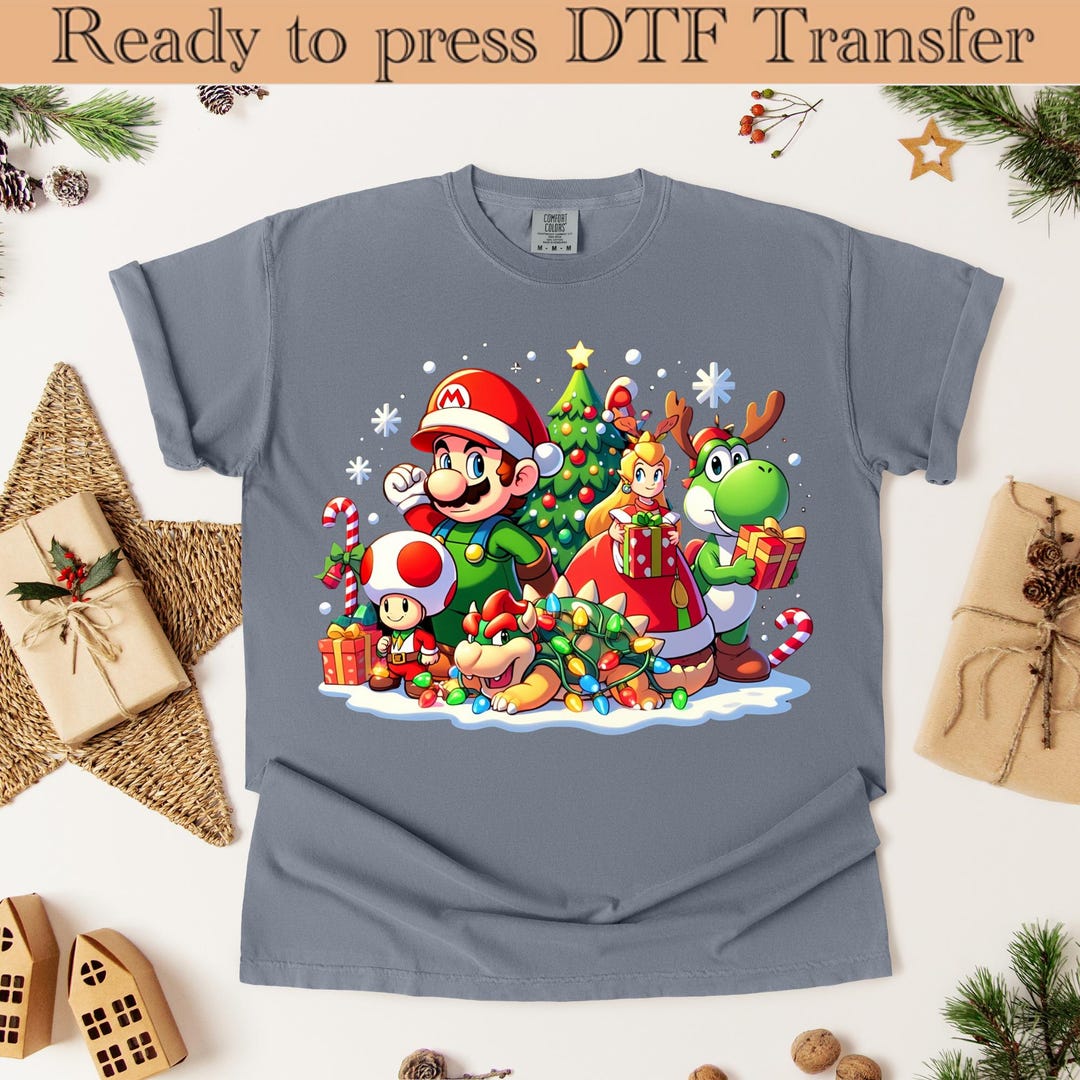 Mario Christmas DTF, Super Mario Holiday Transfer, Yoshi Peach Toad ...
