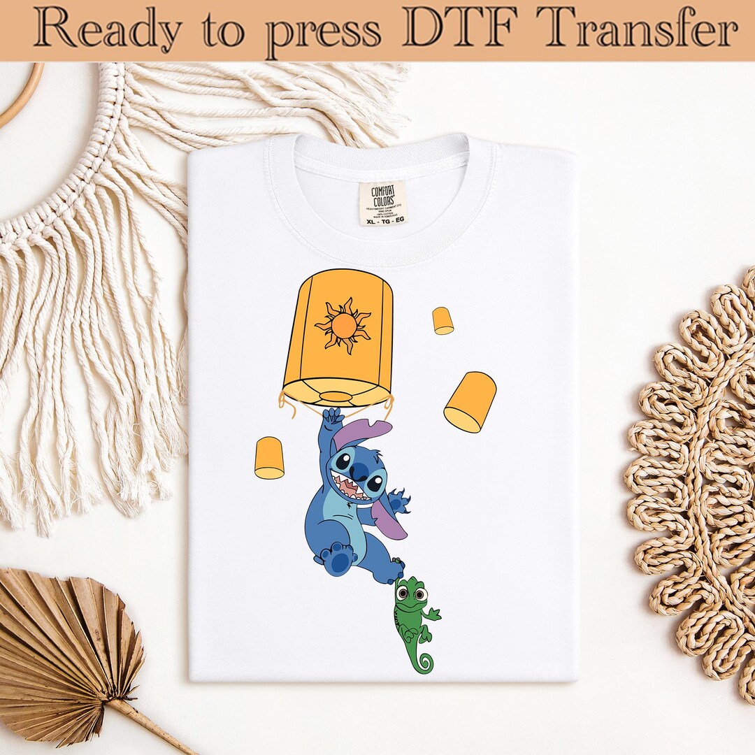 Cute Floating Lanterns Stitch and Pascal Dtf Transfer,disney Tangled ...