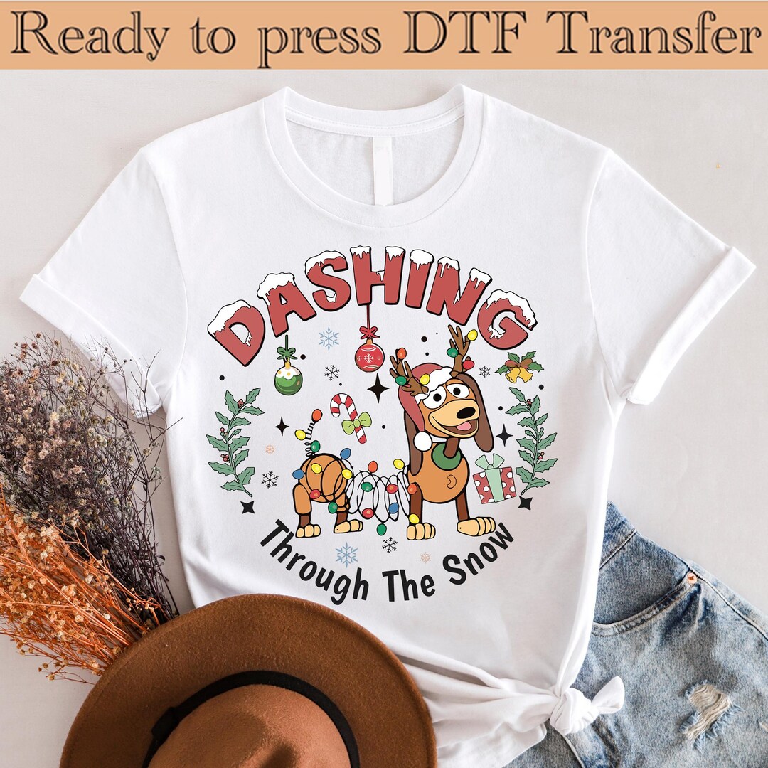 Ready to Press DTF Transfer Dashing Through the Snow Slink Dog ...