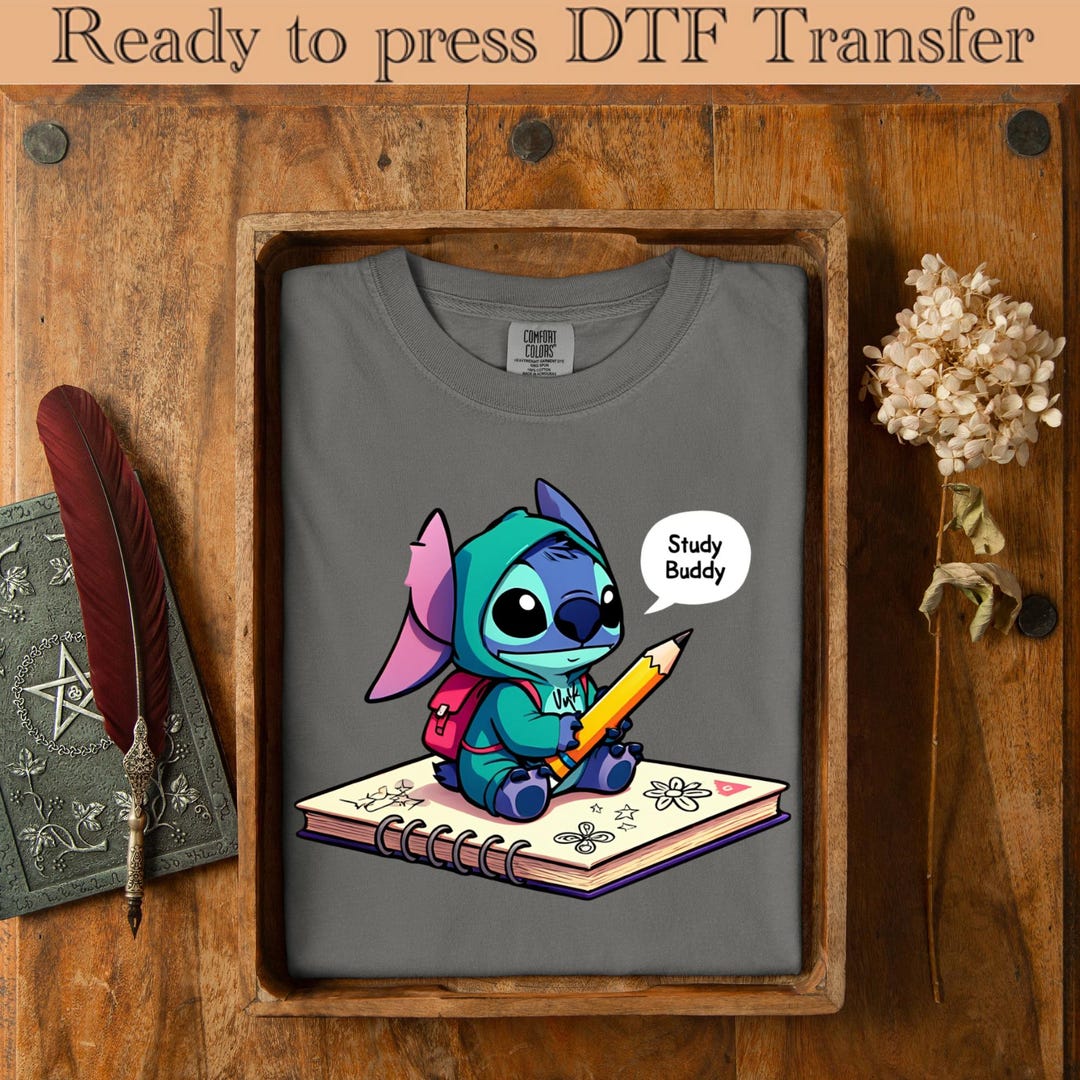 Study Buddy Stitch Back to School Pencil Notebook DTF Transfer, Cute ...