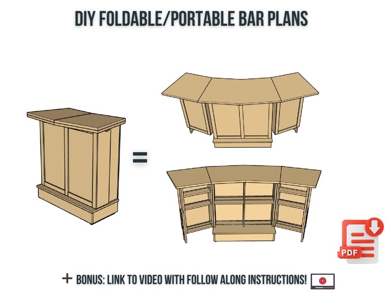 DIY Foldable Bar Plans / Portable Bar Blueprints / Mobile Bar on Wheels ...