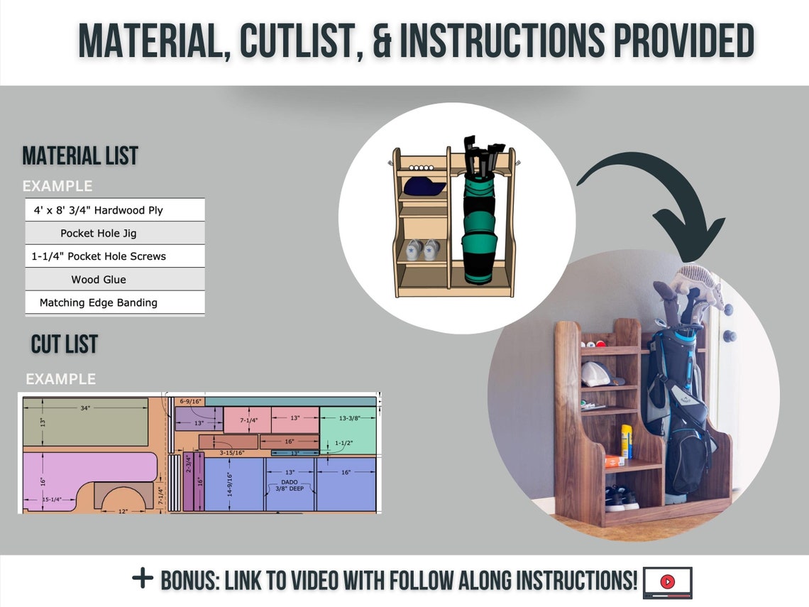 Golf Bag Rack Plans Single / Printable PDF Woodworking Plans / DIY Golf ...