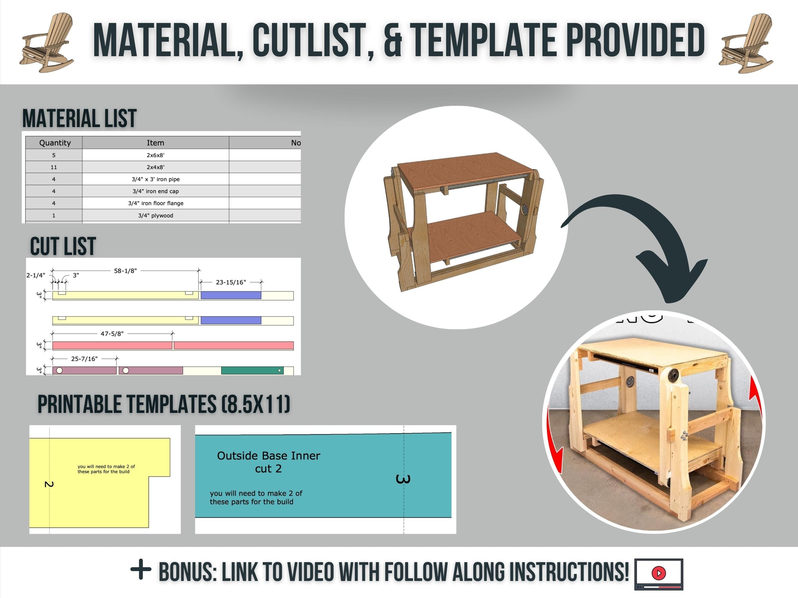Rotating Workbench Plans and Template / Printable Digital Woodworking ...