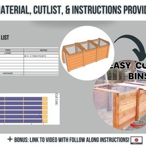 Compost Bin Plans Large / Digital Download Gardening Plans / DIY Woodworking Compost Bin Plans ...