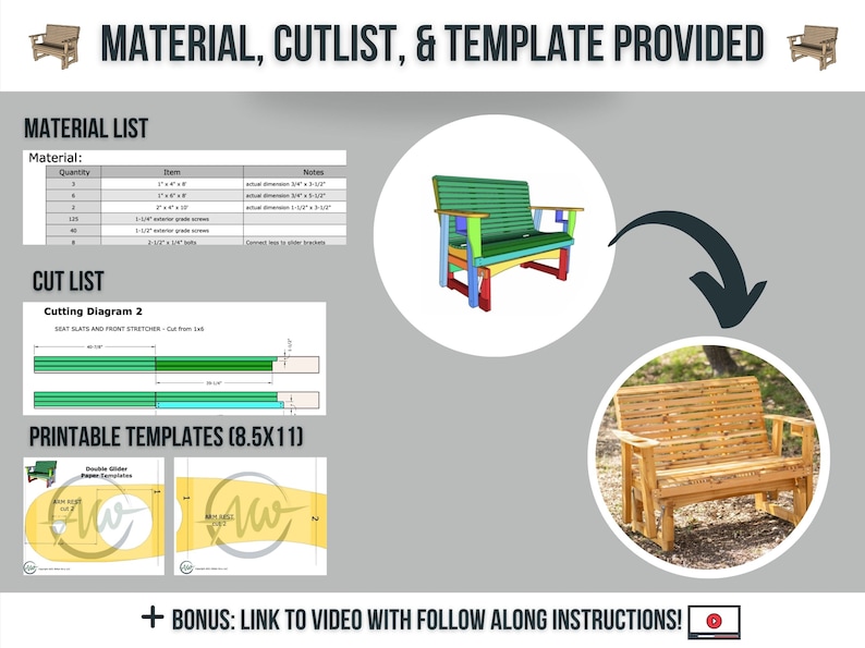 Glider Bench Plans With Template Cut Out / Printable Outdoor DIY ...