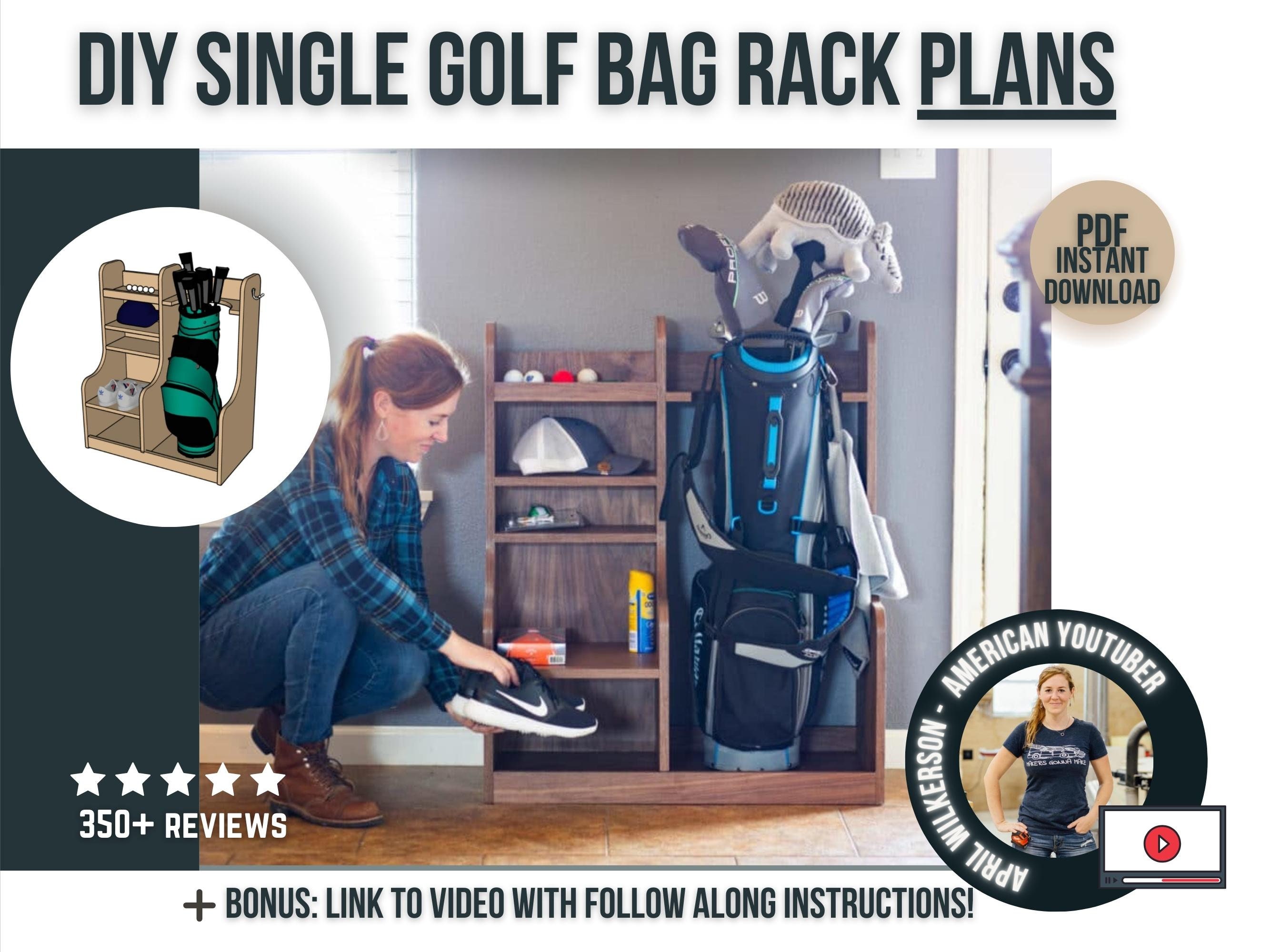 Golf Bag Rack Plans Single / Printable PDF Woodworking Plans / DIY Golf ...