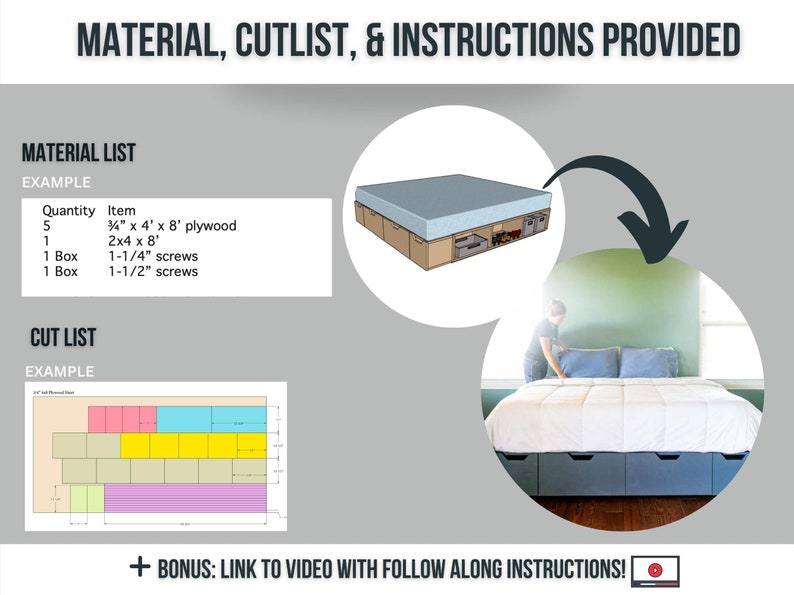 Platform Bed With Storage Plans / Digital DIY Woodworking Plans / Do It ...