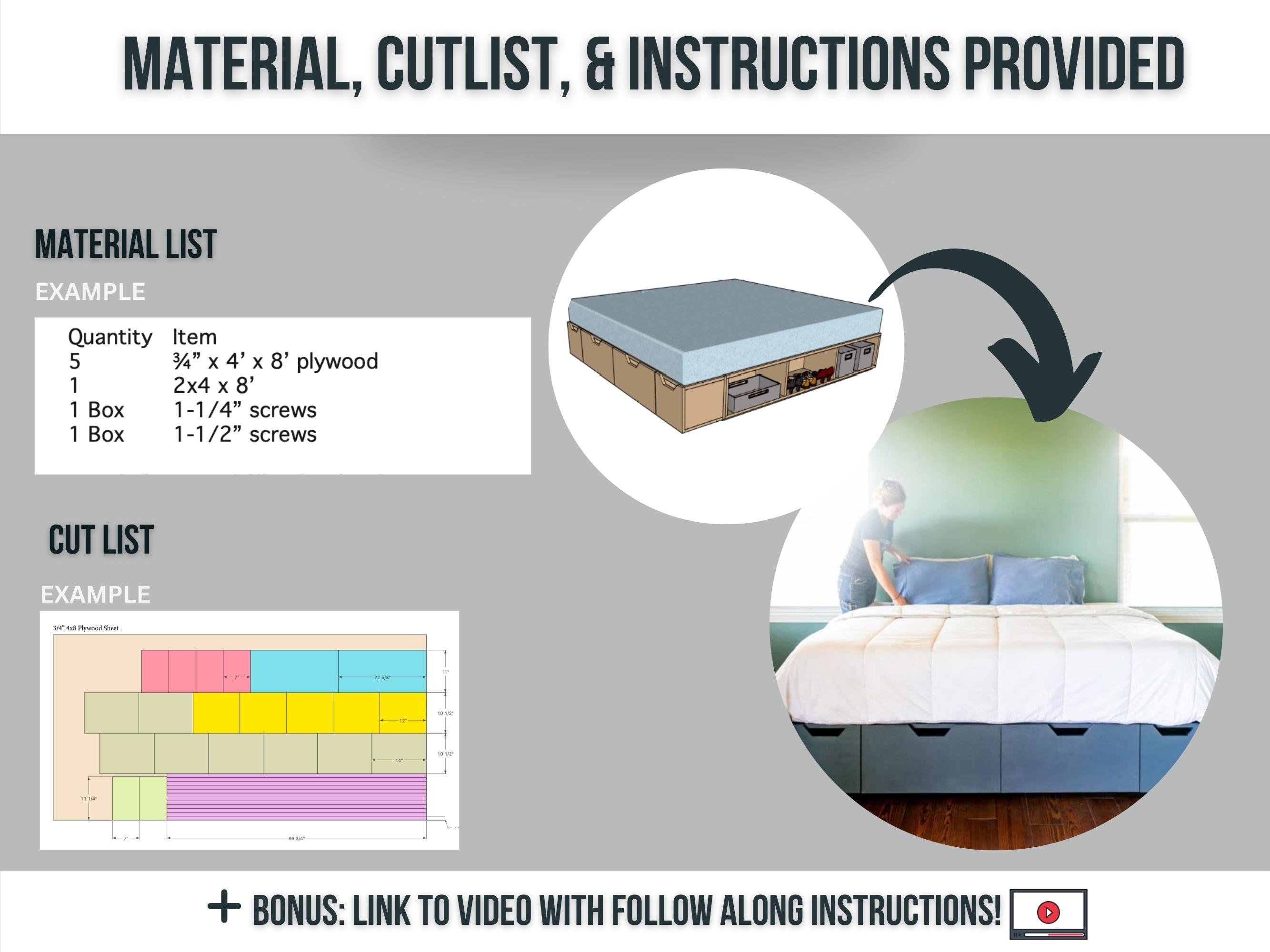 Platform Bed With Storage Plans / Digital DIY Woodworking Plans / Do It ...