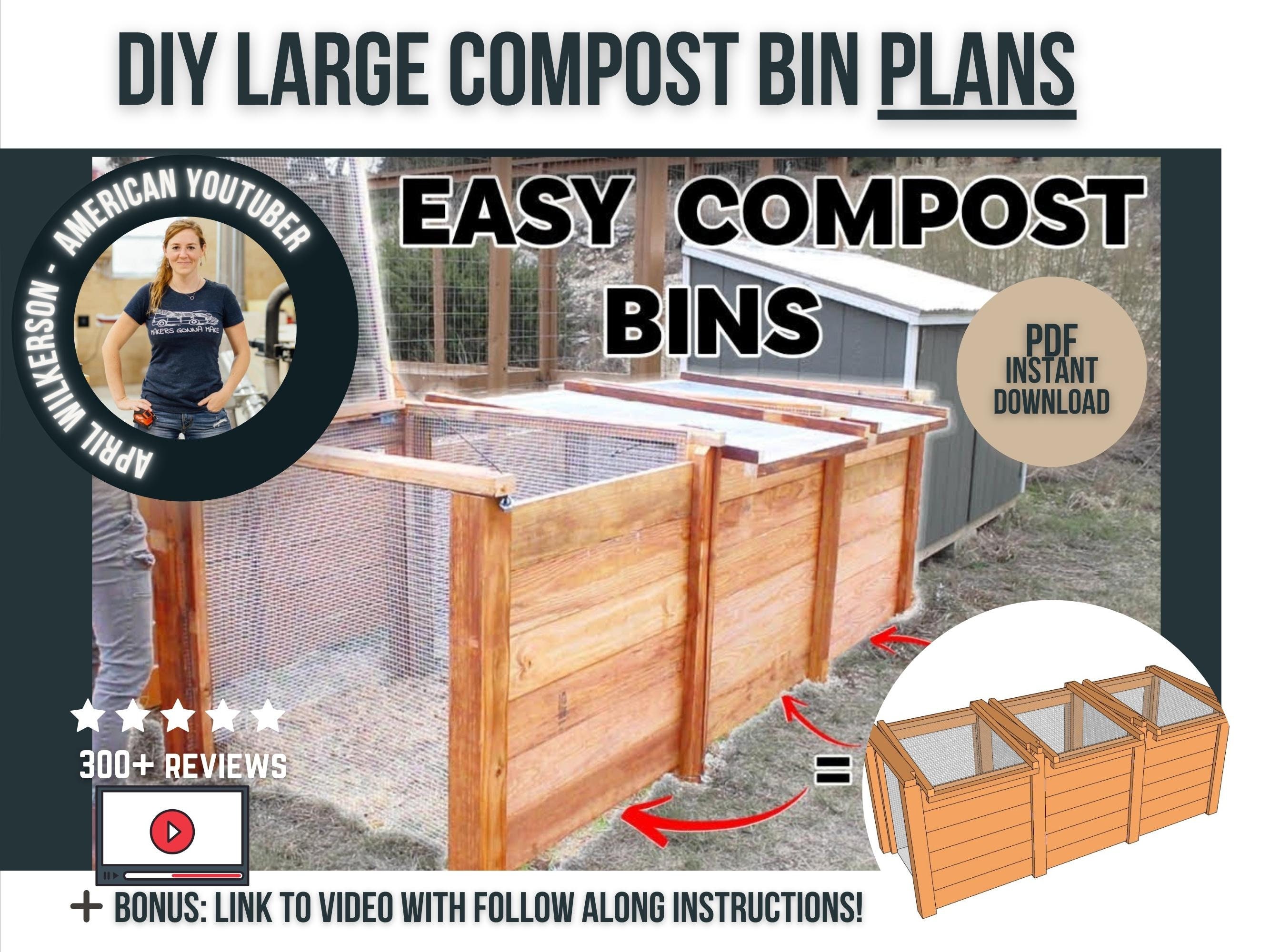 Compost Bin Plans Large / Digital Download Gardening Plans / DIY ...
