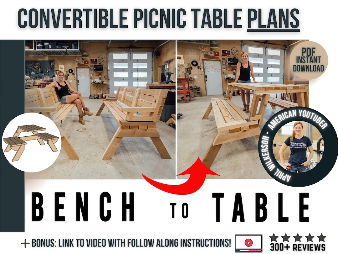 Converting Bench to Table Plans / Folding Picnic Table Plans / Digital ...
