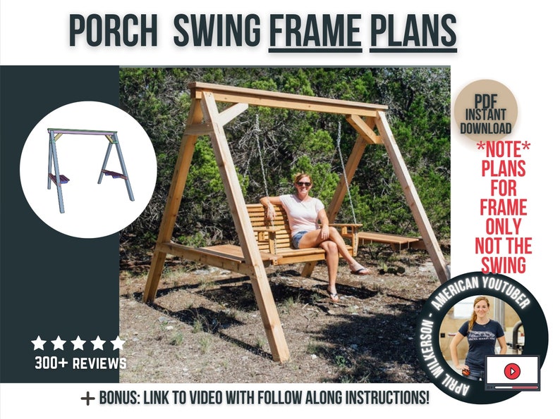 Porch Swing Frame Plans / Digital DIY Woodworking Plans / Printable Plans for Porch Swing Frame ...