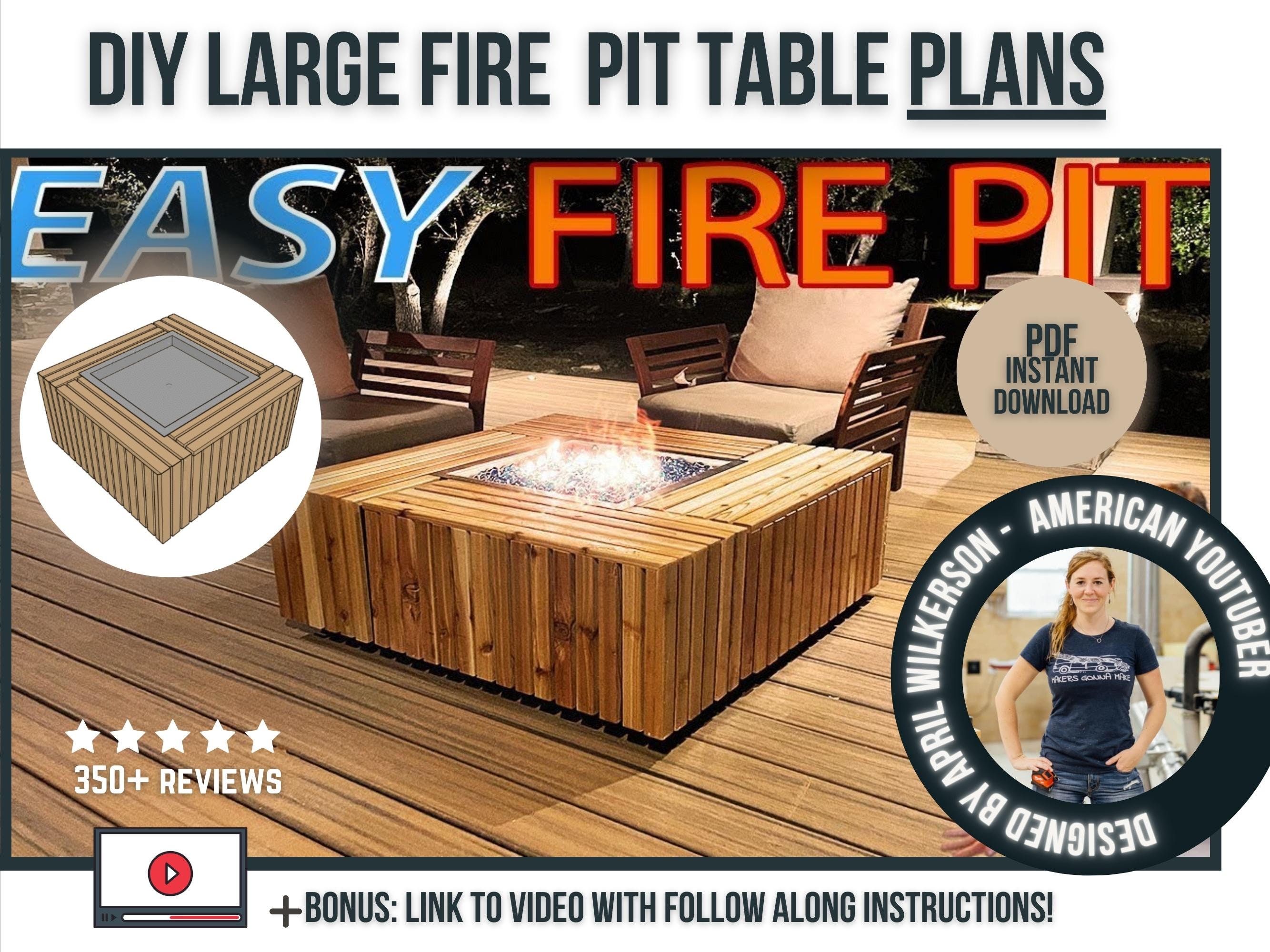 Fire Pit Table Plans - Large / Digital Woodworking Plans / DIY Outdoor ...