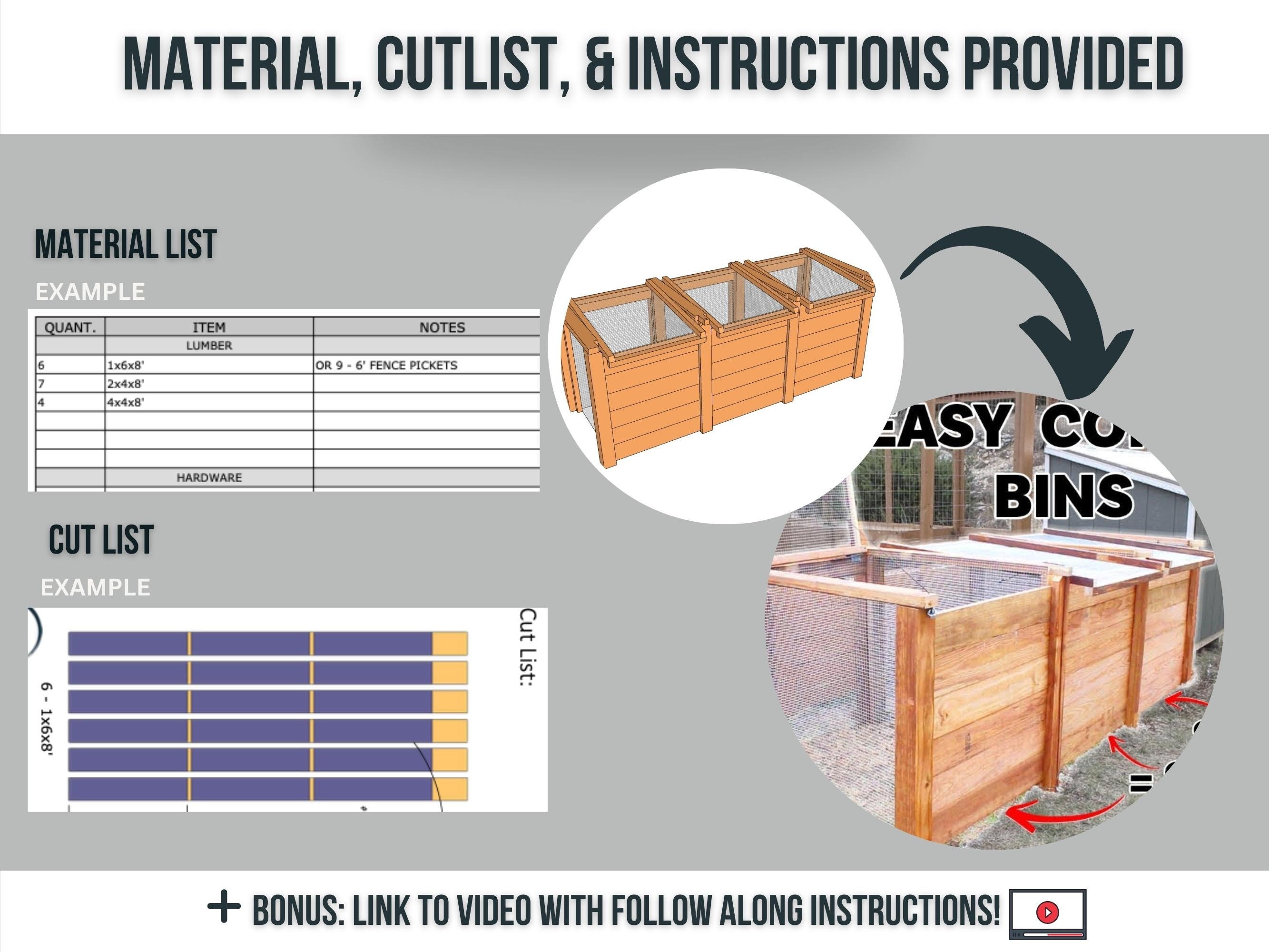 Compost Bin Plans Small / Digital Download Gardening Plans / DIY Woodworking Compost Bin Plans ...