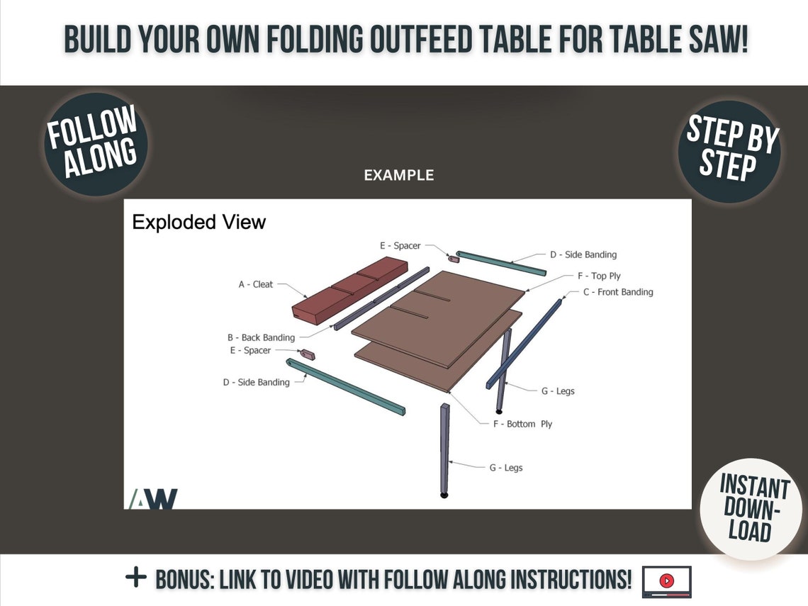 Folding Outfeed Table Plans for Table Saw / Printable Digital ...