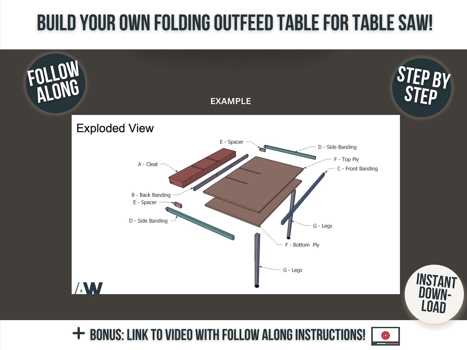 Folding Outfeed Table Plans for Table Saw / Printable Digital ...