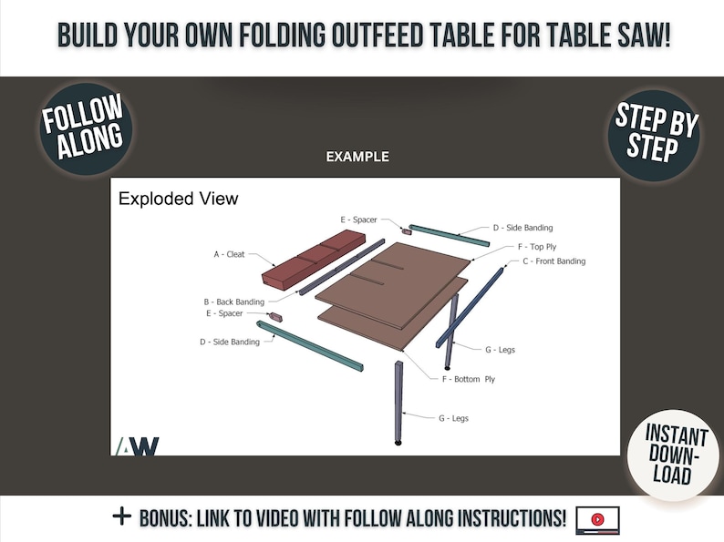 Folding Outfeed Table Plans for Table Saw / Printable Digital ...