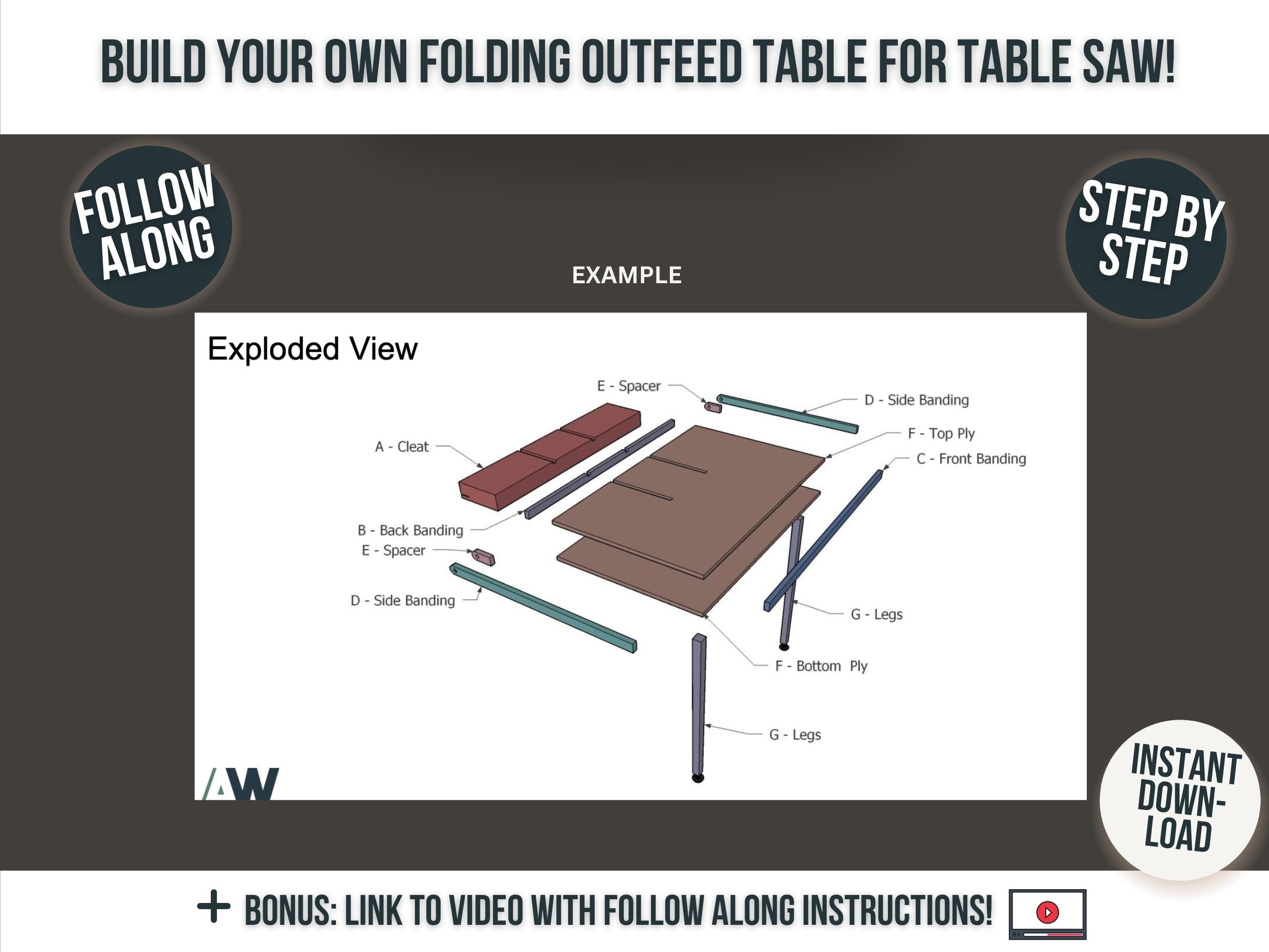 Folding Outfeed Table Plans for Table Saw / Printable Digital ...
