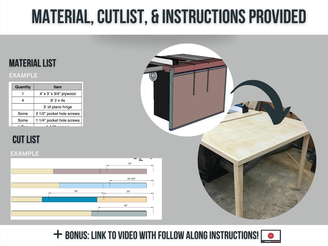 Folding Outfeed Table Plans for Table Saw / Printable Digital ...