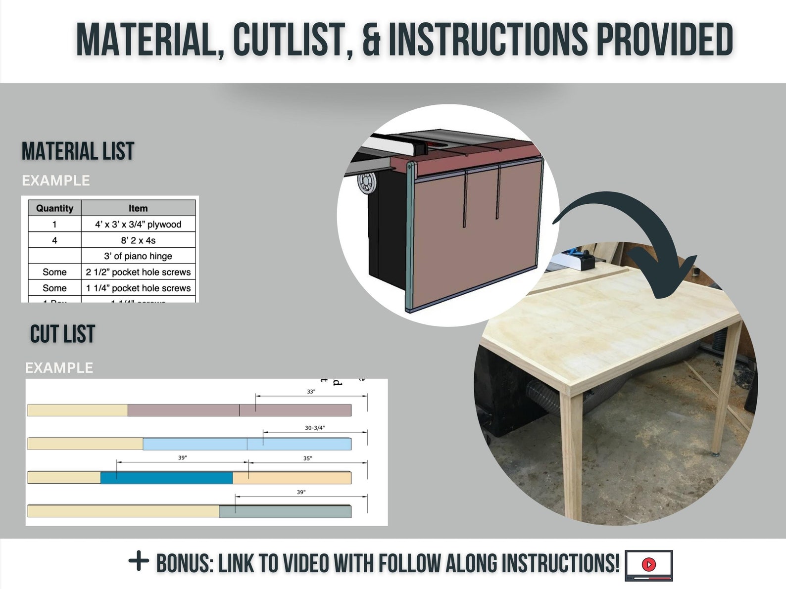 Folding Outfeed Table Plans for Table Saw / Printable Digital ...