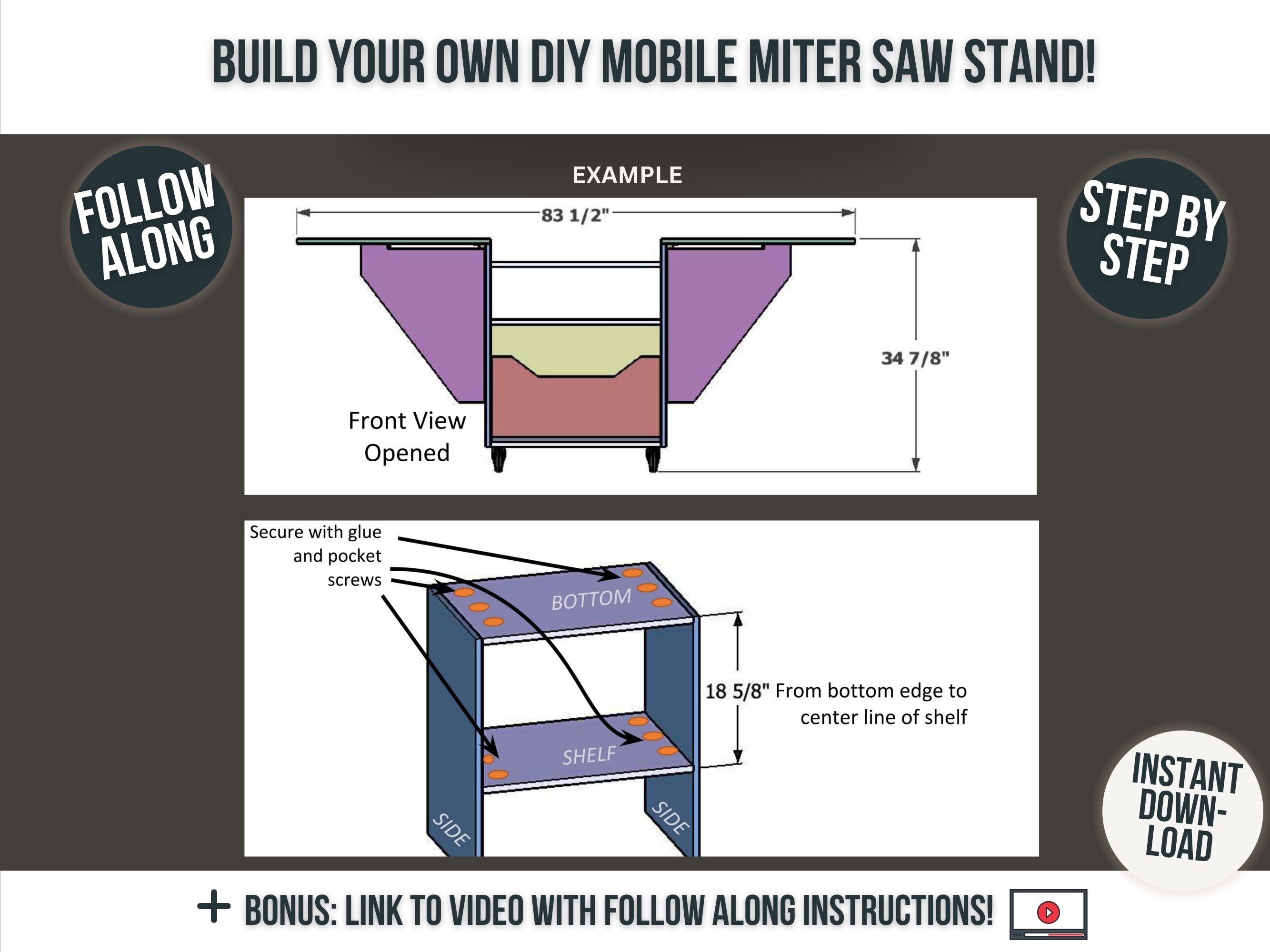 Sliding Compound Miter Saw Stand Plans / Digital Woodworking Plans ...