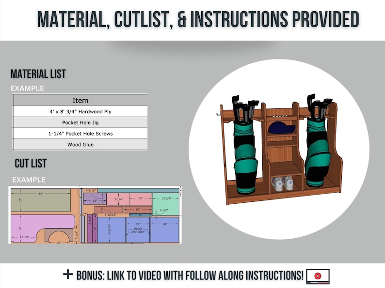 Golf Bag Rack Plans - Double / Printable PDF Woodworking Plans / DIY ...