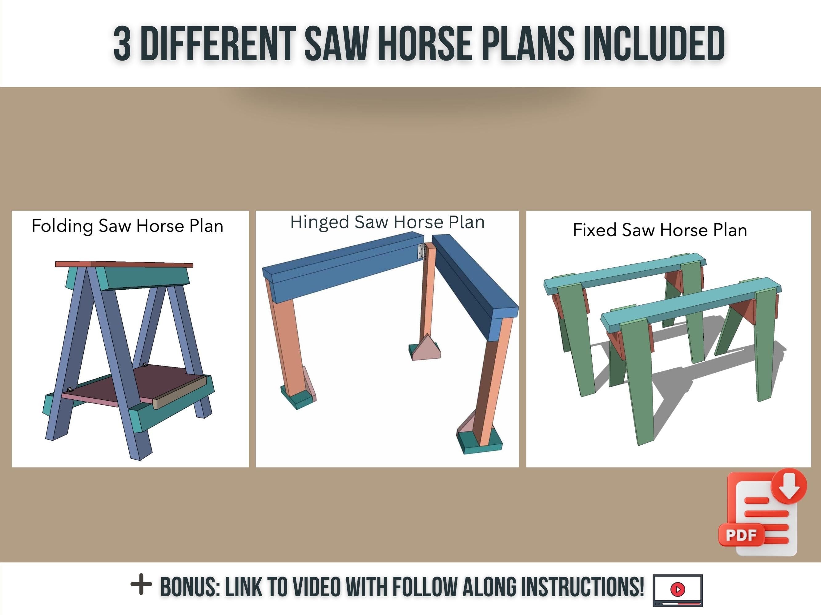 Sawhorse Plans Bundle / Hinged Sawhorse, Folding Sawhorse, Fixed ...