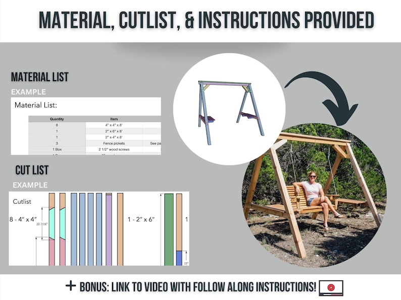 Porch Swing Frame Plans / Digital DIY Woodworking Plans / Printable ...