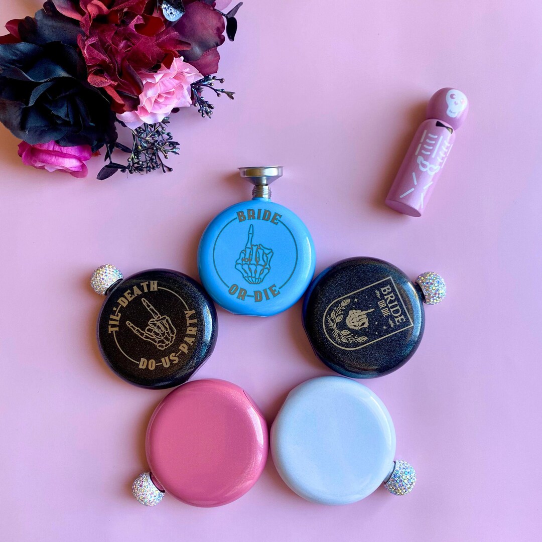 Bride or Die Engraved Skeleton Hip Flask With Funnel Till Death Do Us ...