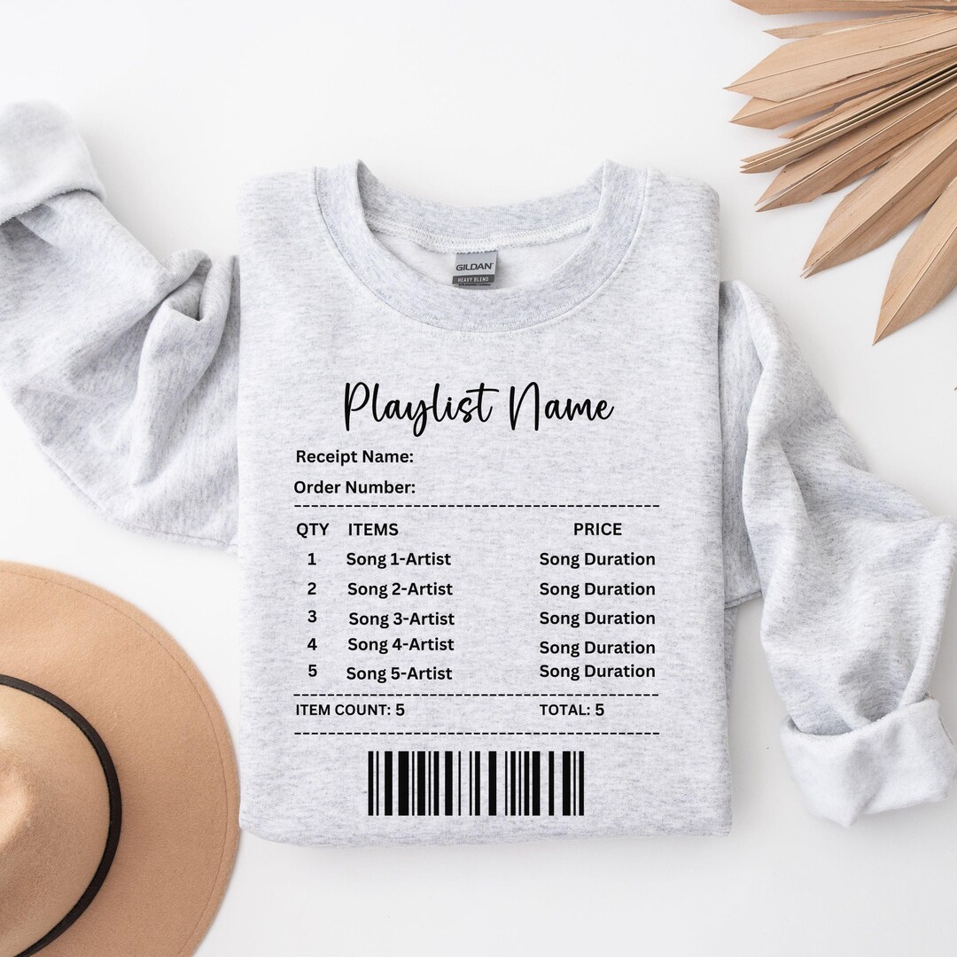 Personalized Playlist Receipt Sweatshirt,custom Song and Artist ...