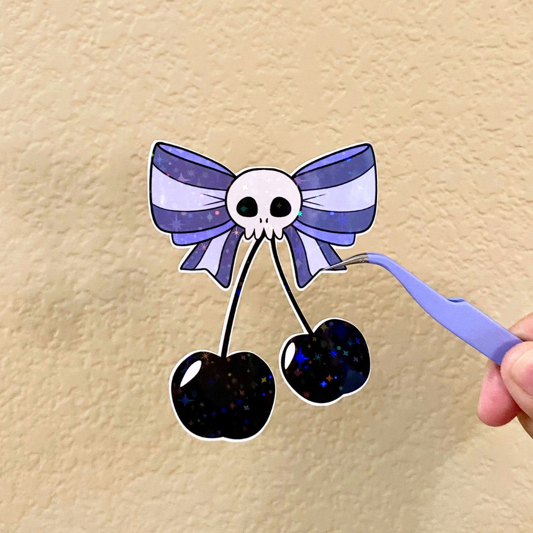 Black Cherry Skull Sticker,pastel Goth,dark Coquette,creepy Cute,bow ...