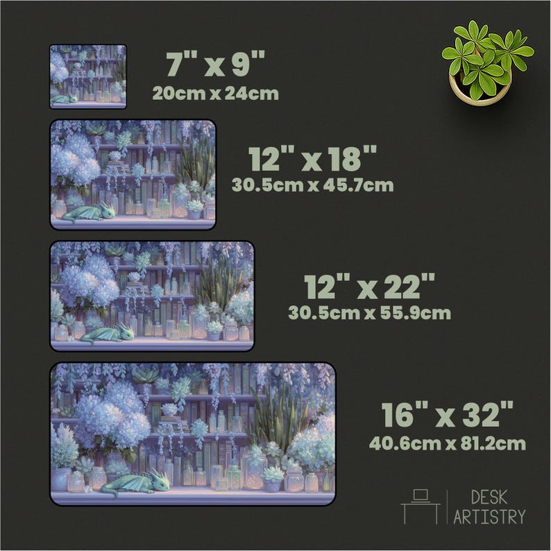 Fantasy Dragon Desk Mat: Cottagecore Magical Bookshelf Gaming Mousepad ...