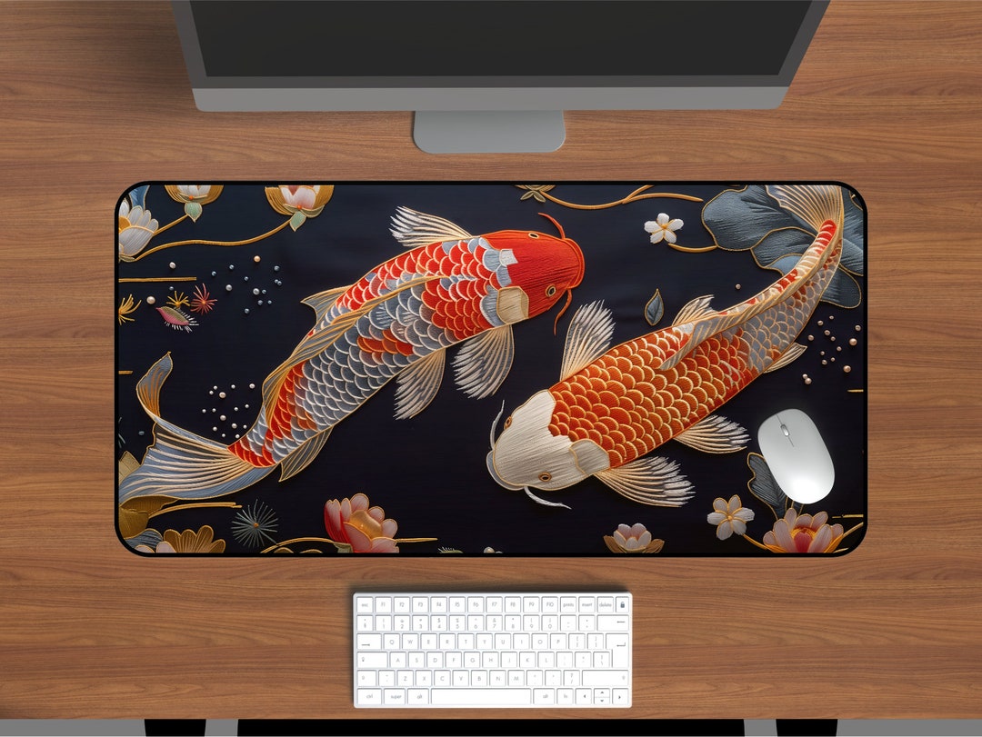 Koi Pond Desk Mat Koi Fish Mouse Pad, Dark Blue Waters Mouse Pad ...