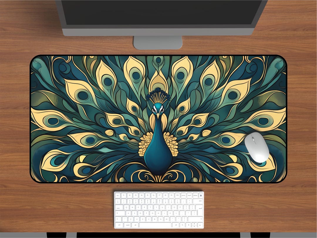 Peacock Desk Mat: Large Feather Mousepad, Office & Gaming - Etsy