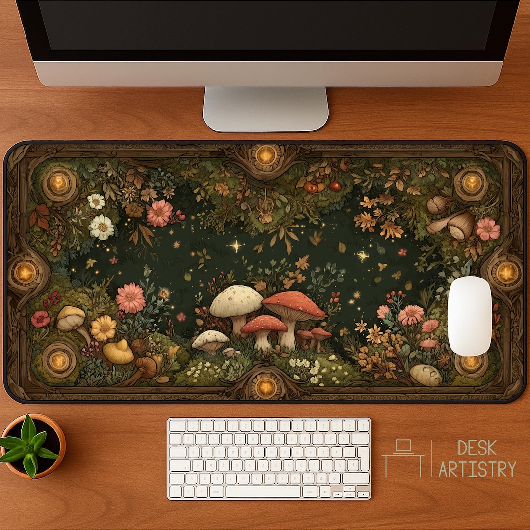 Mushroom Desk Mat: Enchanted Forest Mouse Pad, Fairycore Gaming - Etsy