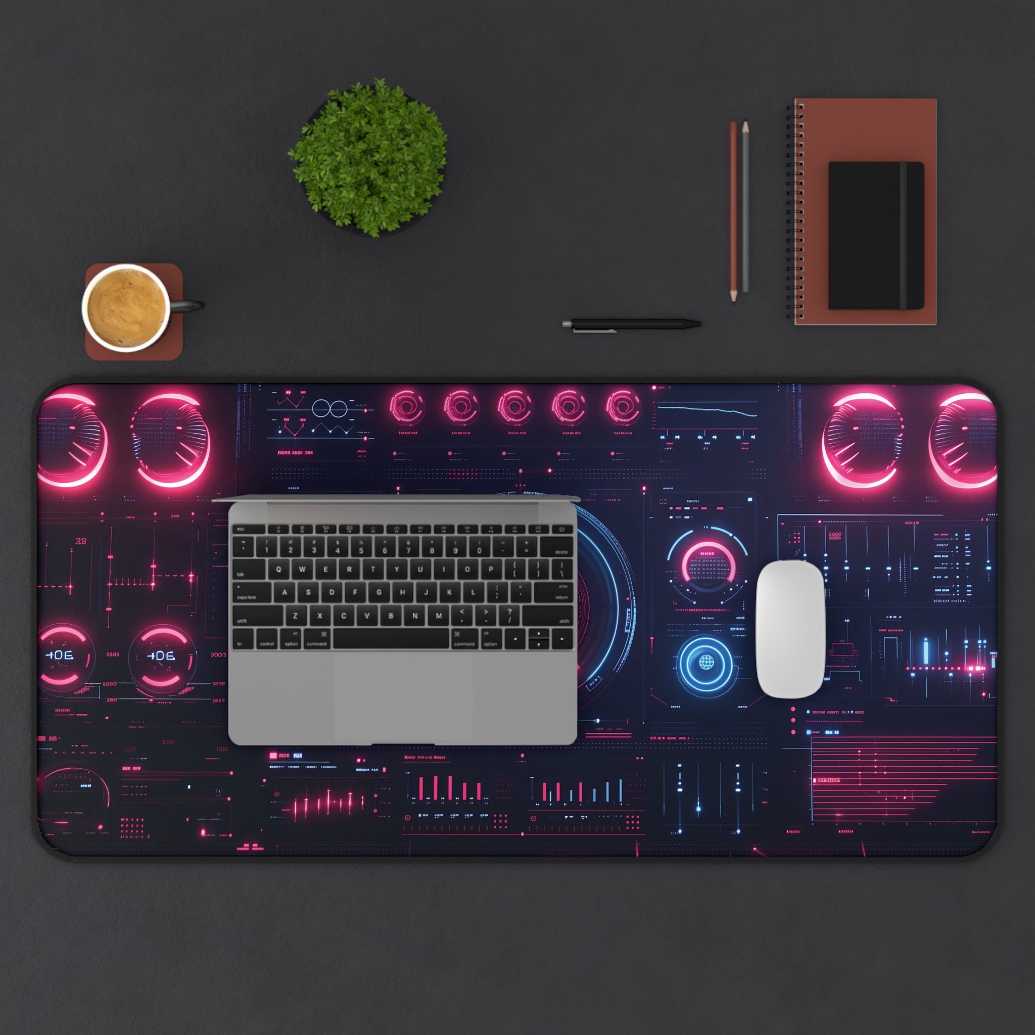 Cyberpunk Gamer Dashboard Desk Mat Control Center Mousepad, Neon Desk ...