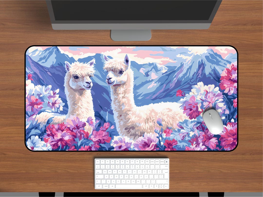 Llama Desk Mat: Pastel Mountains, Floral Office Decor - Etsy