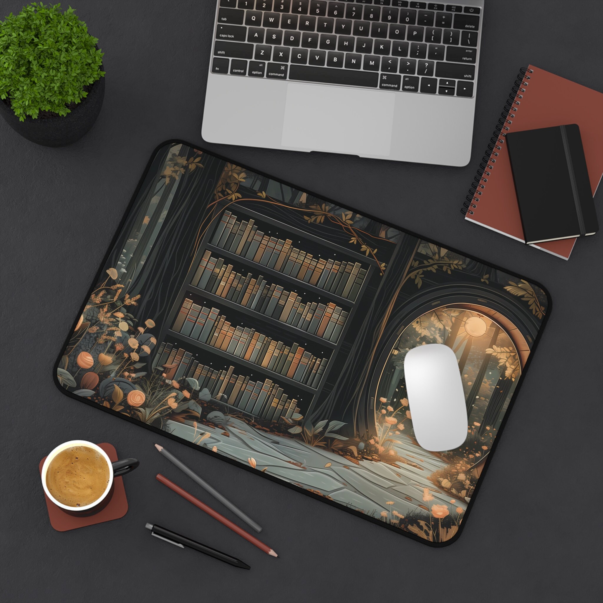 Enchanted Forest Library Desk Mat: Mystical Bookshelf Mouse Pad - Etsy